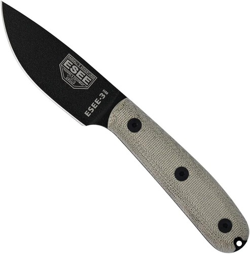 ESEE-3HM Modified Handle Plain Edge Bushcraft Knife with Leather Sheath ...