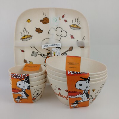 Set of 12 Peanuts Snoopy Happy Thanksgiving Chef Cook Bamboo Plates ...