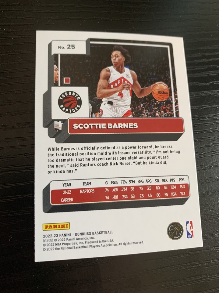 2022-23 Panini Donruss Scottie Barnes Card #25 Toronto Raptors | eBay