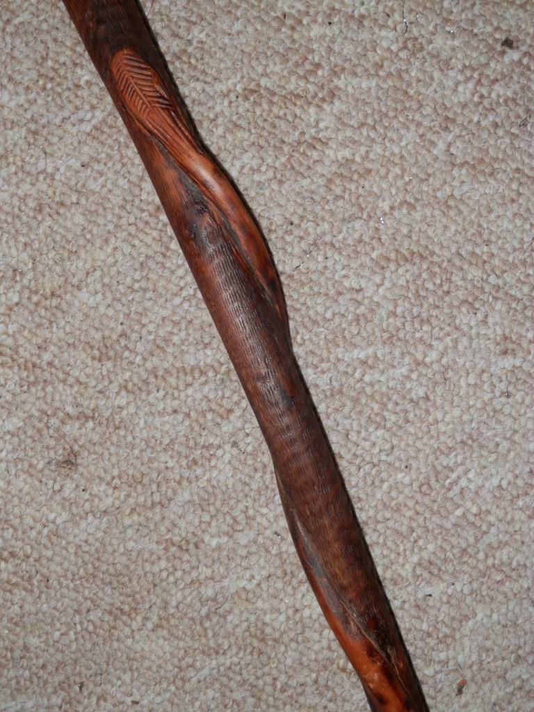 Antique Faux Snakewood Walking Stick W/ Hand-Carved Snake, Lizard ...