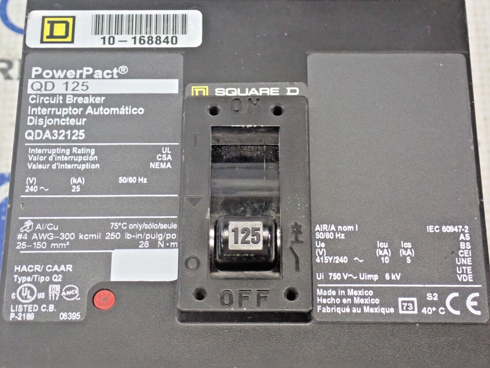 Square D QDA32125 125 Amp 3 Pole 240V I-Line PowerPact Circuit Breaker ...