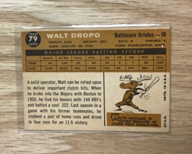 1960 Topps Baseball Walt Dropo Baltimore Orioles Card #79 | eBay