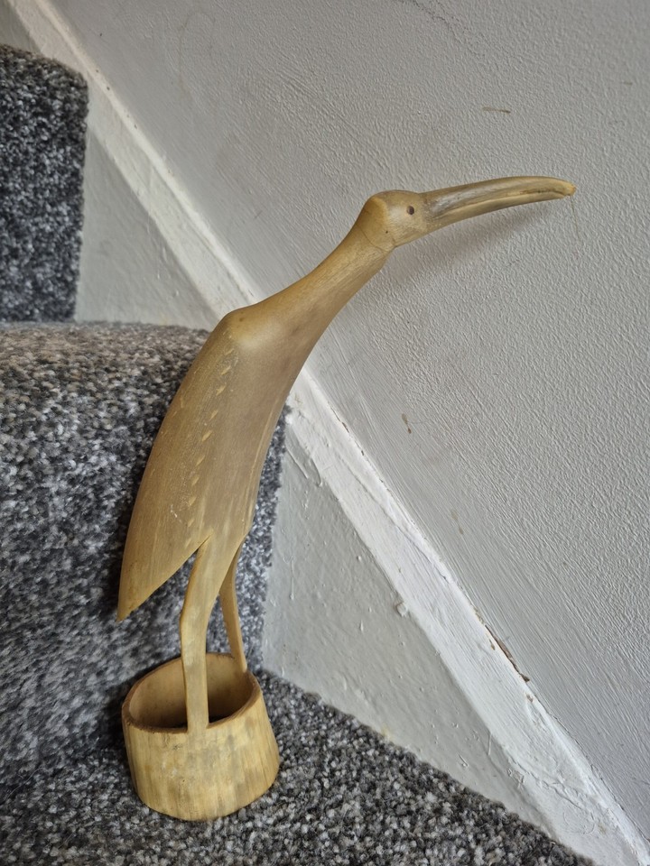 Vintage Hand Carved Steer Horned Bird,Heron,Egret,or Crane. | eBay UK