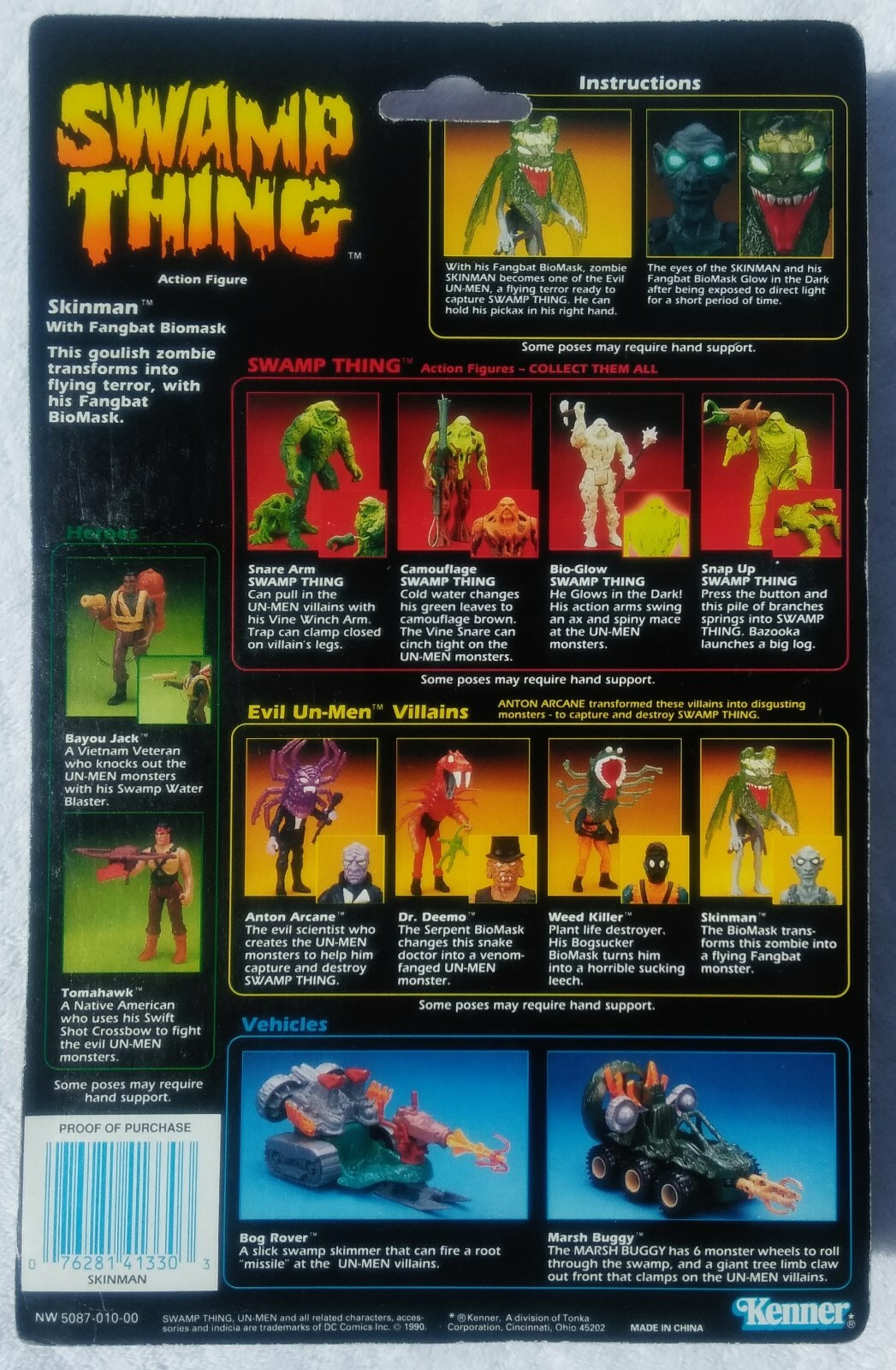 Swamp Thing Evil Un-Men Skinman Action Figure Kenner 1990 Glow in Dark ...