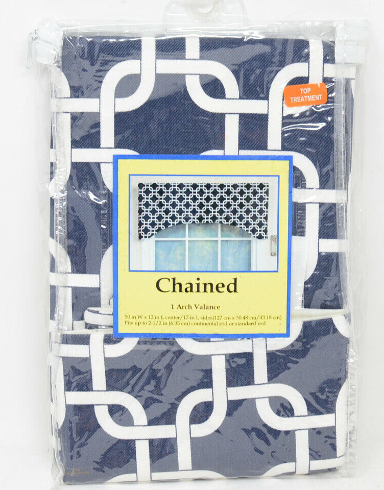 RL Fisher Chained Arch Window Curtain Valance in Navy 50" x 17" | eBay