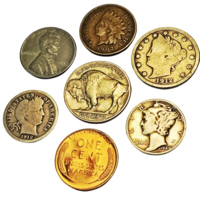 Old US Coin Collection, 7 Rare Coins, Silver Coins, Buffalo Nickel ...