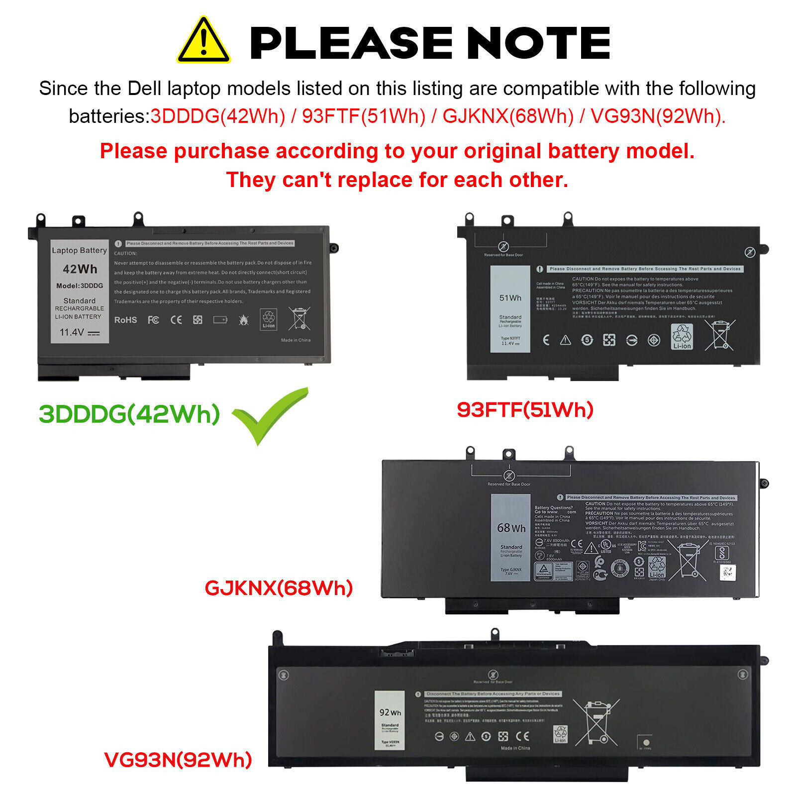 3DDDG Battery For Dell Latitude E5280 E5480 E5580 5290 5590 Precision ...