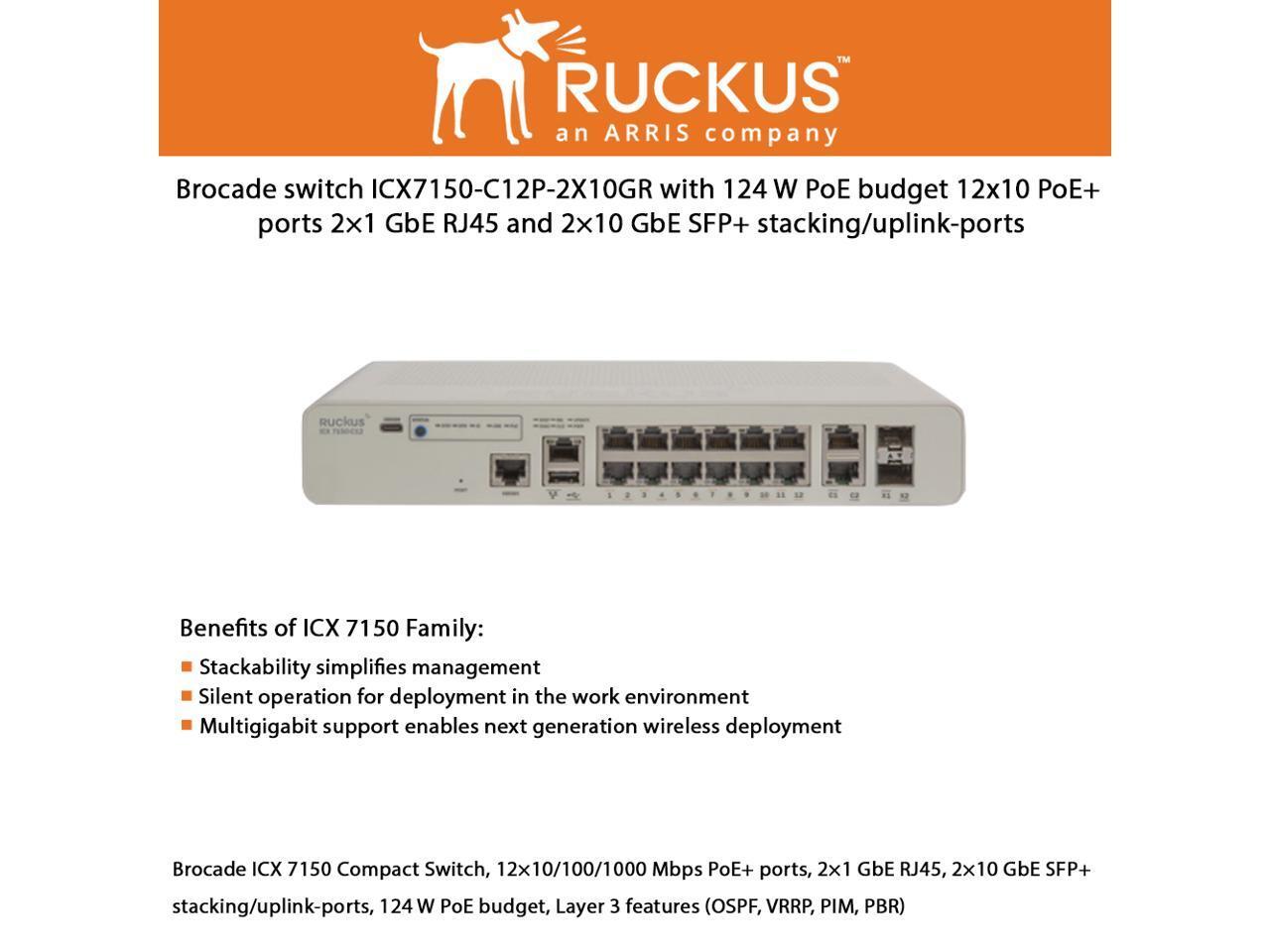 Ruckus ICX7150-C12P-2X10GR-RMT3 Managed ICX 7150 12-Port Compact Switch ...