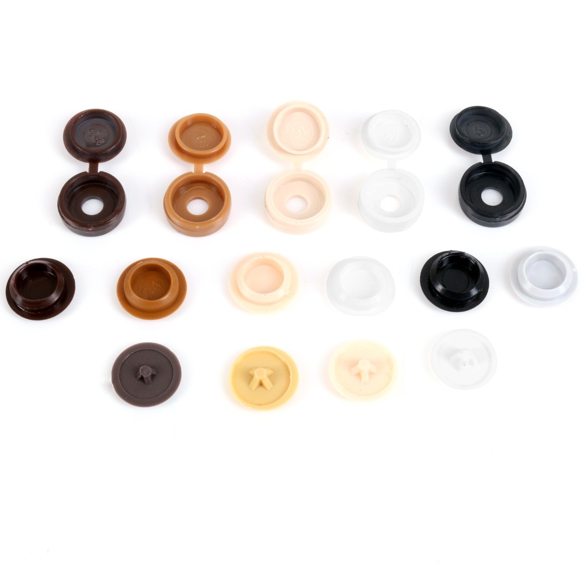 SCREW COVER CAPS Pozi Drive/Push On/Hinged Fold ALL COLOURS 10mm Head ...