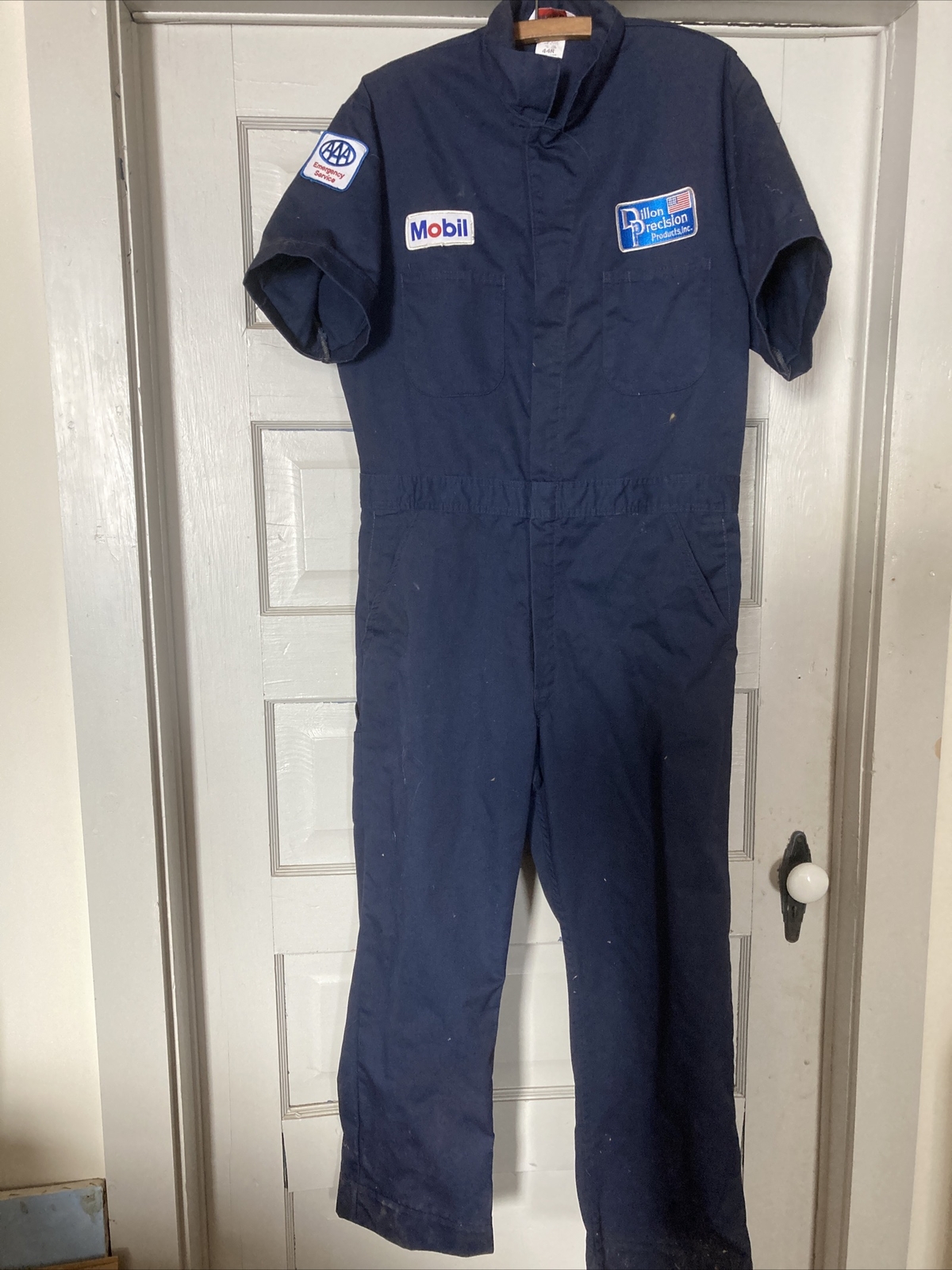 short sleeve patched gas station coveralls mobil AAA size 44 Vintage | eBay