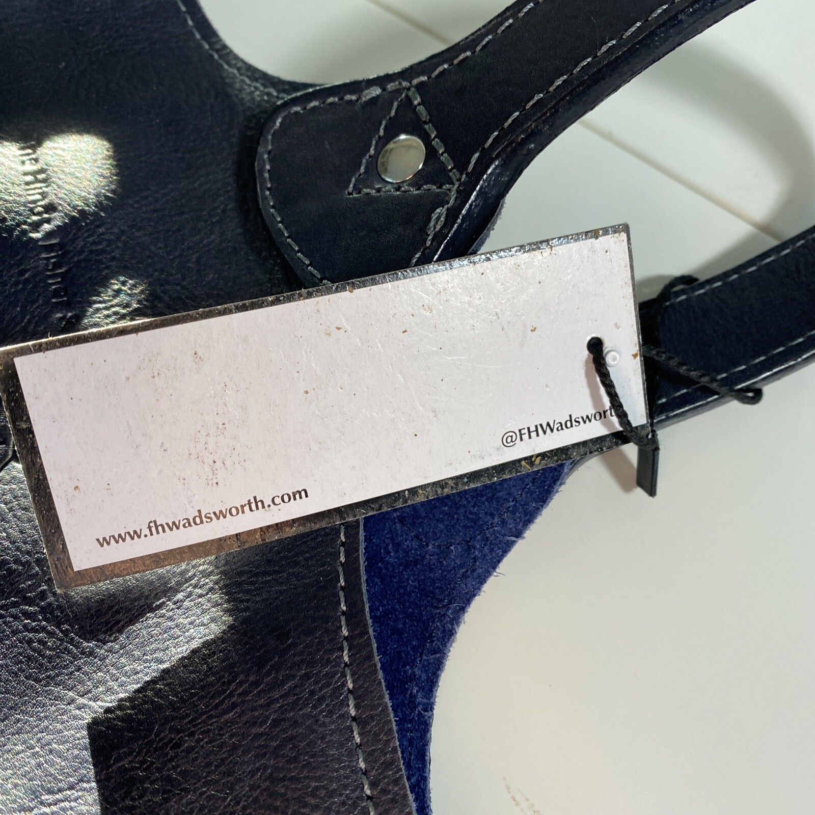 Navy Blue Leather FH WADSWORTH NYC Tote Wine Bag Embossed Merrill Bank ...