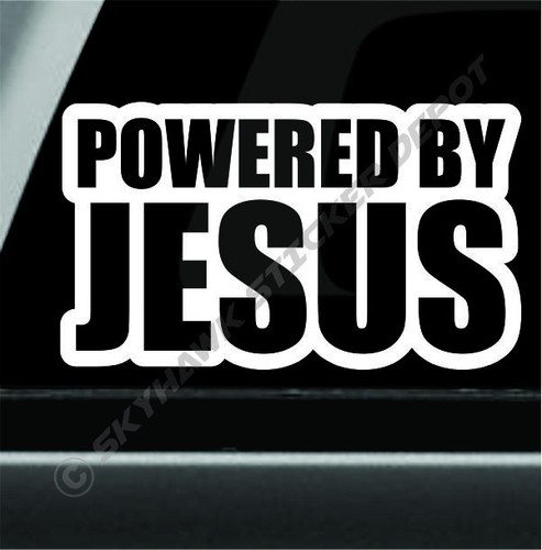Powered By Jesus Funny Bumper Sticker Vinyl Decal Holy Christ Christian ...