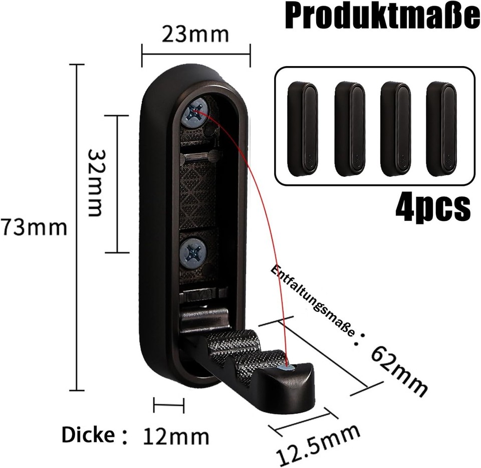 Klappbare Wandhaken Schwarz 4er Set Zinklegierung Bad Flur Küche Jacken ...