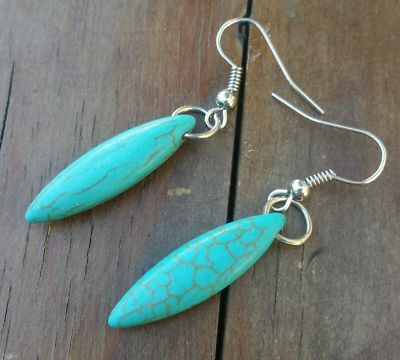 Howlite(turquoise look alike)charm earrings, silver or gold metal ...