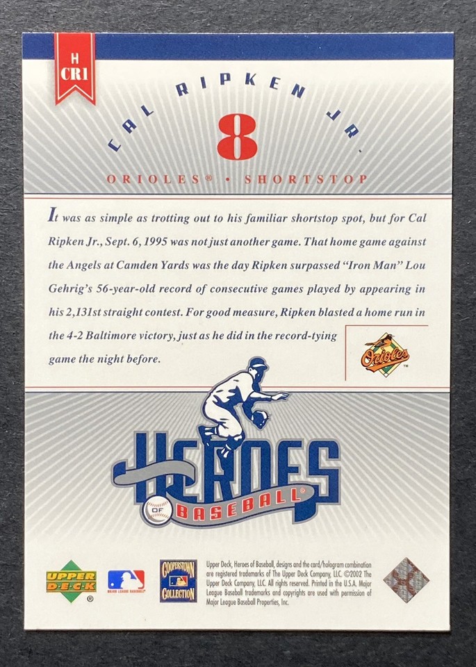 2002 Upper Deck CR1 CAL RIPKEN JR. HEROES OF Baseball | eBay