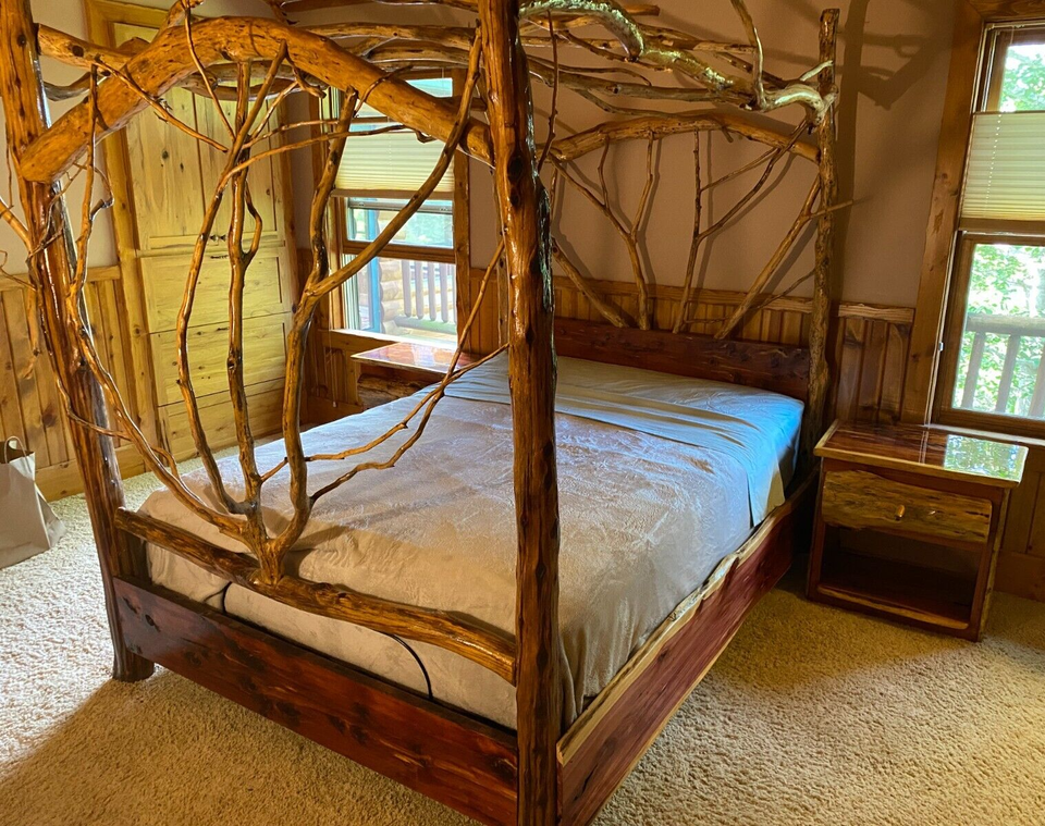 Rustic Cedar Log Canopy Bed –Full Size Frame with 2" Thick Headboard ...