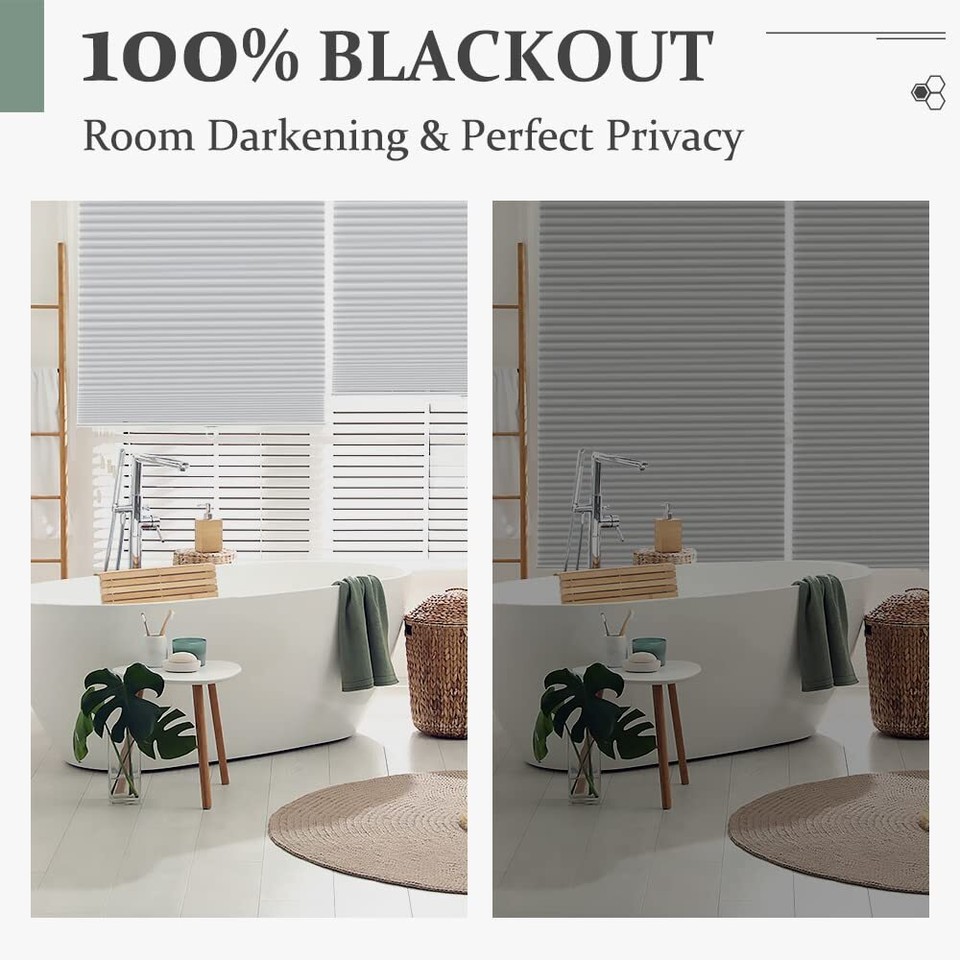 Bliwans 27X64 Cordless Blackout Honeycomb Shades White Room Darkening ...