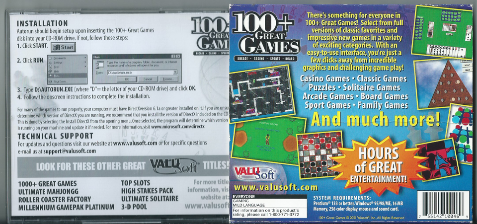 📦 100+ Great Games Jewel Case (PC CD-ROM, 2001, Arcade, Casino, Sports ...