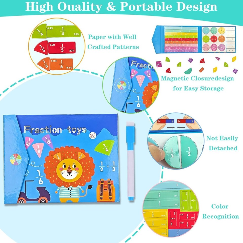 Montessori Magnetic Book Fraction Puzzle for Children, Magnetic ...