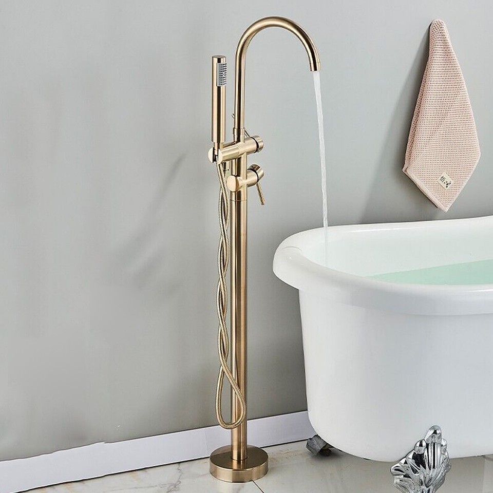 Freestanding Bath Taps Filler Floor Mount Handshower Bathroom Mixer Tap ...