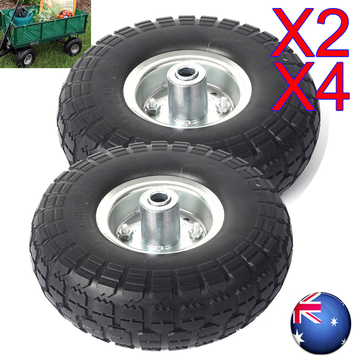 AU 10"Solid Trolley Wheels 4.10/3.50-4 Puncture Proof Tyre 16mm Bore ...