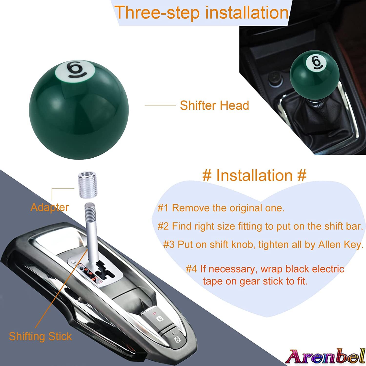 Pool Ball Billiard Stick Shift Knob Universal Gear Shifter Knobs ...
