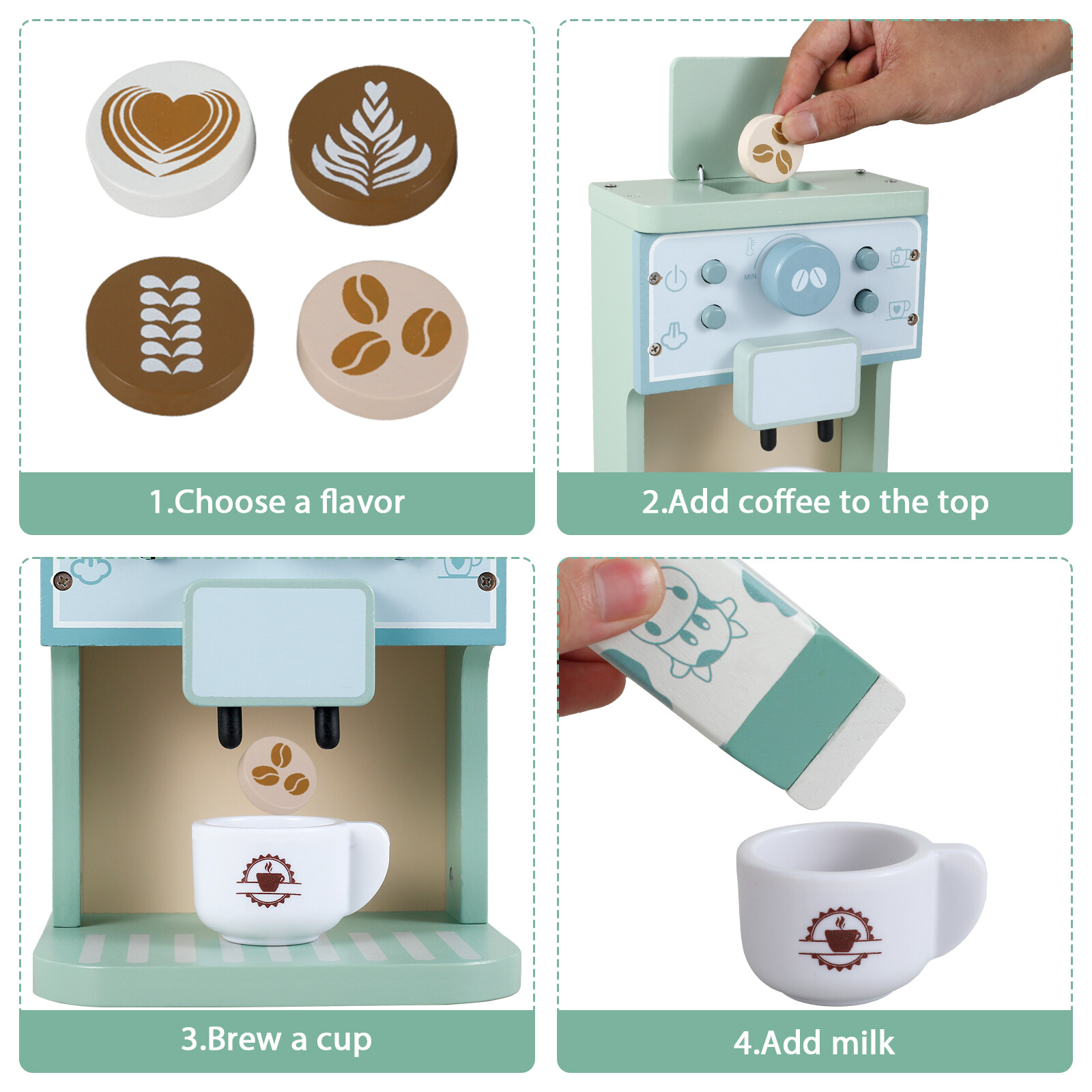 8Pcs Wooden Coffee Maker Toy Set Pretend Coffee Machine Toy Simulation ...