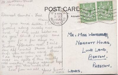 Family History Postcard - Whitehead - Long Lane - Ashton - Preston ...