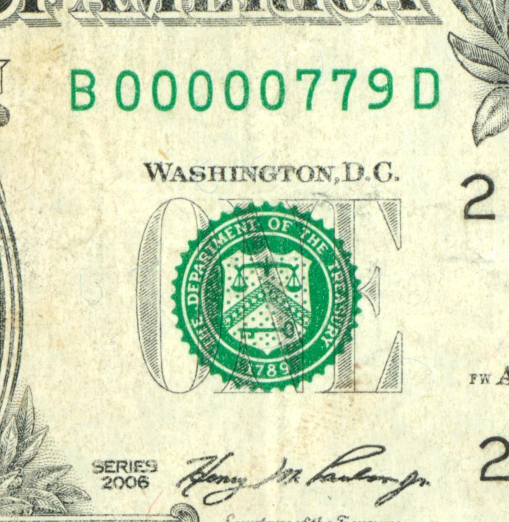 (( THREE DIGIT )) $1 2006 (( 00000779 )) FANCY SERIAL # ** PAPER ...