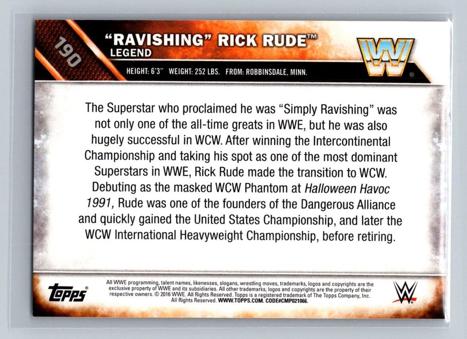 Ravishing" Rick Rude #190 2016 Topps WWE Then Now Forever | eBay