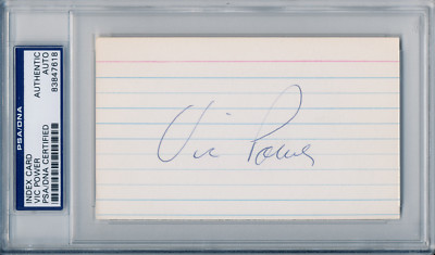 VIC POWER Signed Index Card Philadelphia Athletics Phillies Indians ...