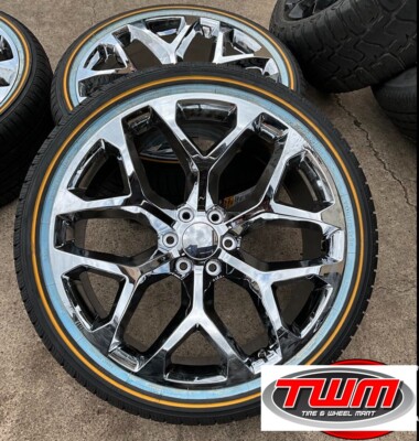 24" SNOWFLAKE CHROME WHEELS RIMS TIRE W/3053524 VOGUE TIRE GOLD & WHITE ...