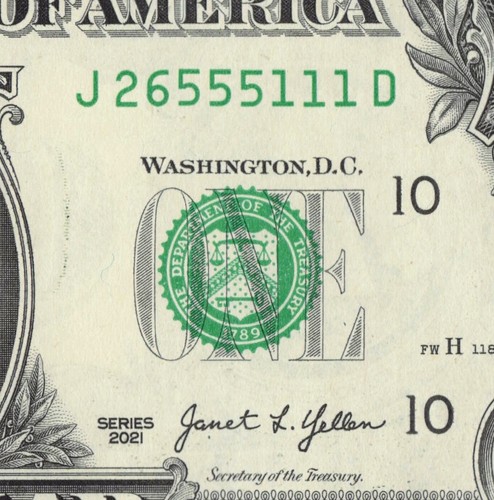 Consecutive Triples 1s 5s Fancy Serial Number $1 Dollar Bill J26555111D ...