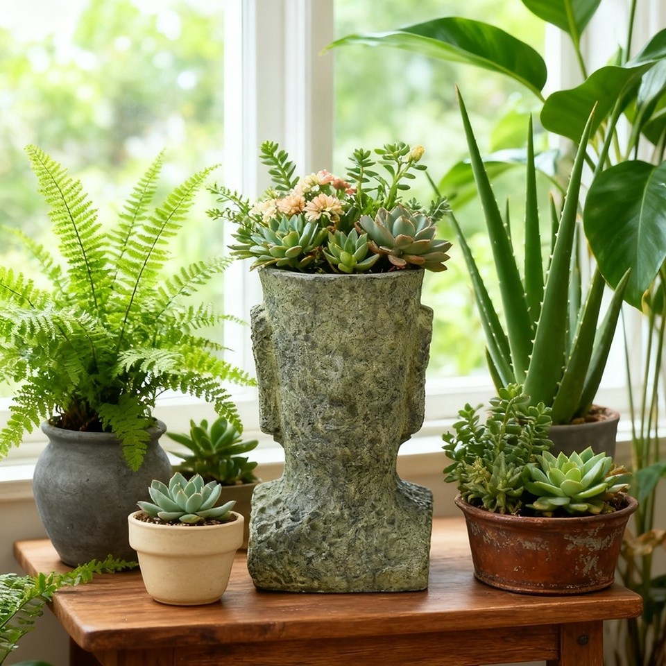 Abstract Face Pot Resin Construction Stone Face Pattern Handcrafted ...