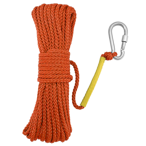 1Pcs Double Braided Orang Nylon Rope + Snap Hook Rock Climbing Buoy ...