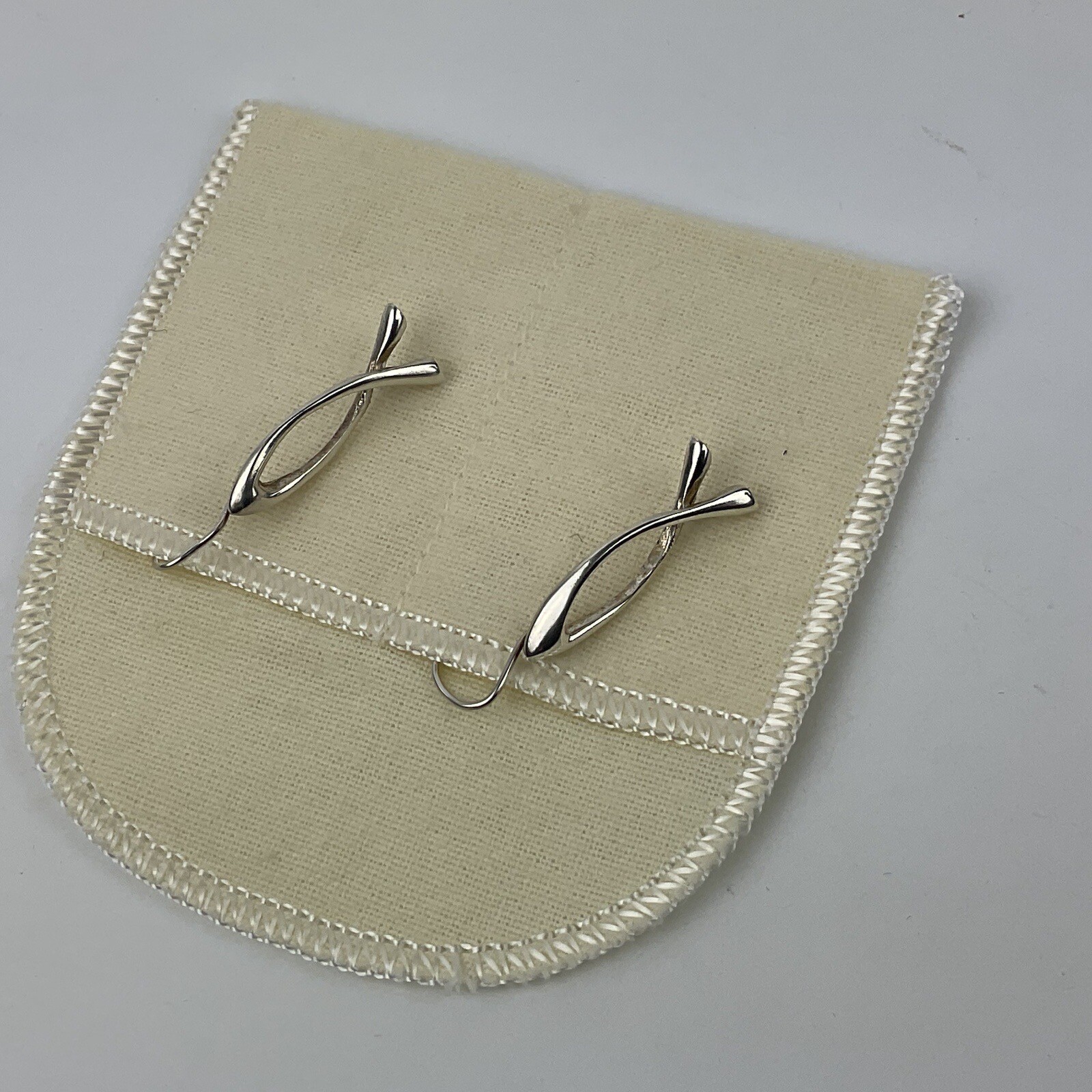 Vtg Sterling Silver Christian Fish Symbol Earrings Pierced Modernist ...