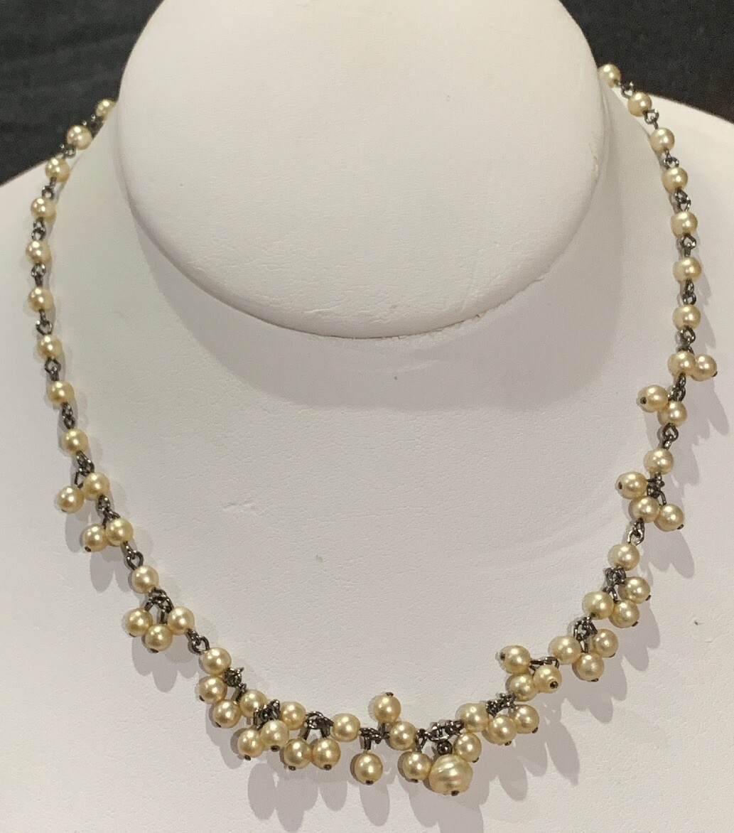 Vintage Gun Metal Grey Pearl Costume Jewelry Necklace… - Gem