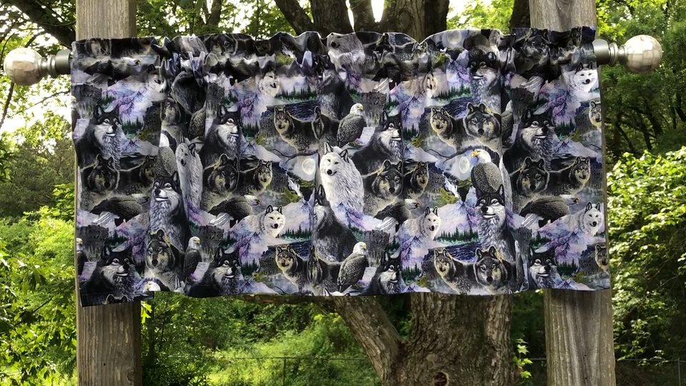 Wolf Valance Wildlife Eagle Moon Nature Woodland Trees Cabin Lodge ...