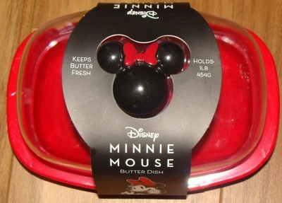 Nwt. Disney Minnie Mouse Butter Dish Clear Lid & Red Plastic Base 5" x ...