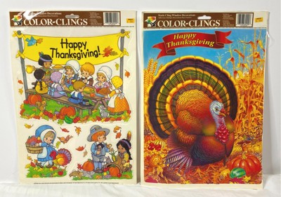 2 Vintage Color-Clings Static Window Decorations Thanksgiving Fall ...