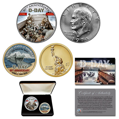WWII D-DAY 80th Anniversary U.S. IKE Dollar & $1 Higgins Boat 2-Coin ...