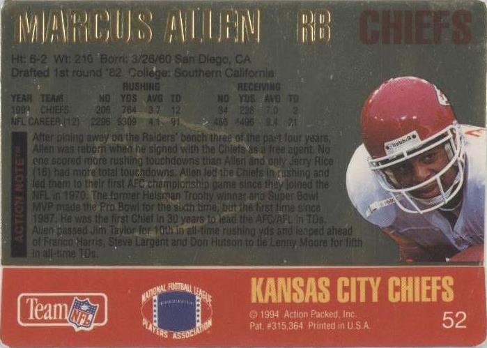 1994 Action Packed Marcus Allen #52 for sale | eBay