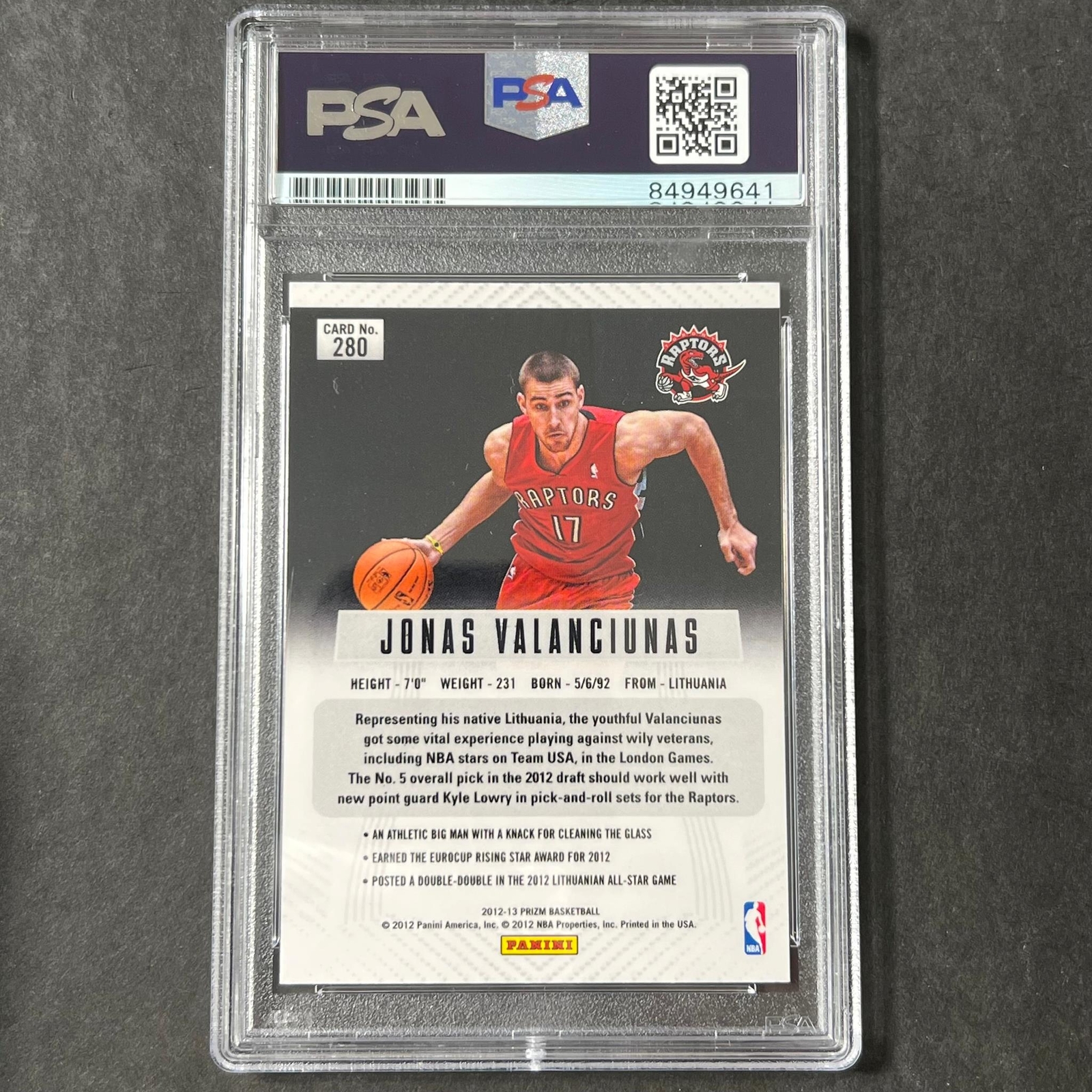 2012-13 Panini Prizm #280 Jonas Valanciunas Signed Card AUTO 10 PSA ...
