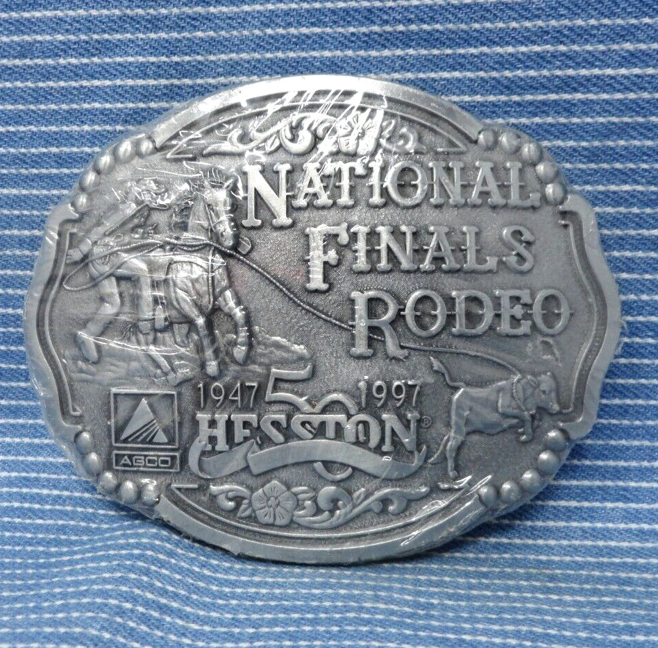 PRCA NFR 50th Hesston Rodeo Belt Buckle Large NOS Vtg… - Gem