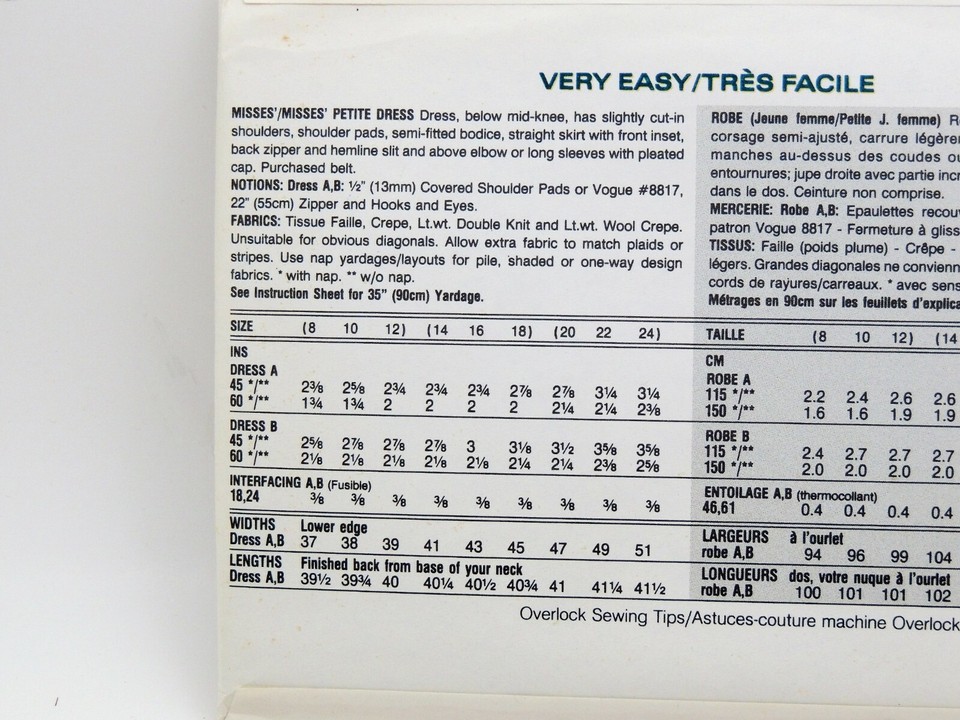 Vintage Very Easy Very Vogue Sewing Pattern 7829 Dress Size 8-12 Uncut ...