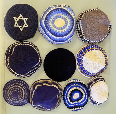 10 Kippah Judaica Jewish Israel Used Kipot Kippa fabric different sizes ...