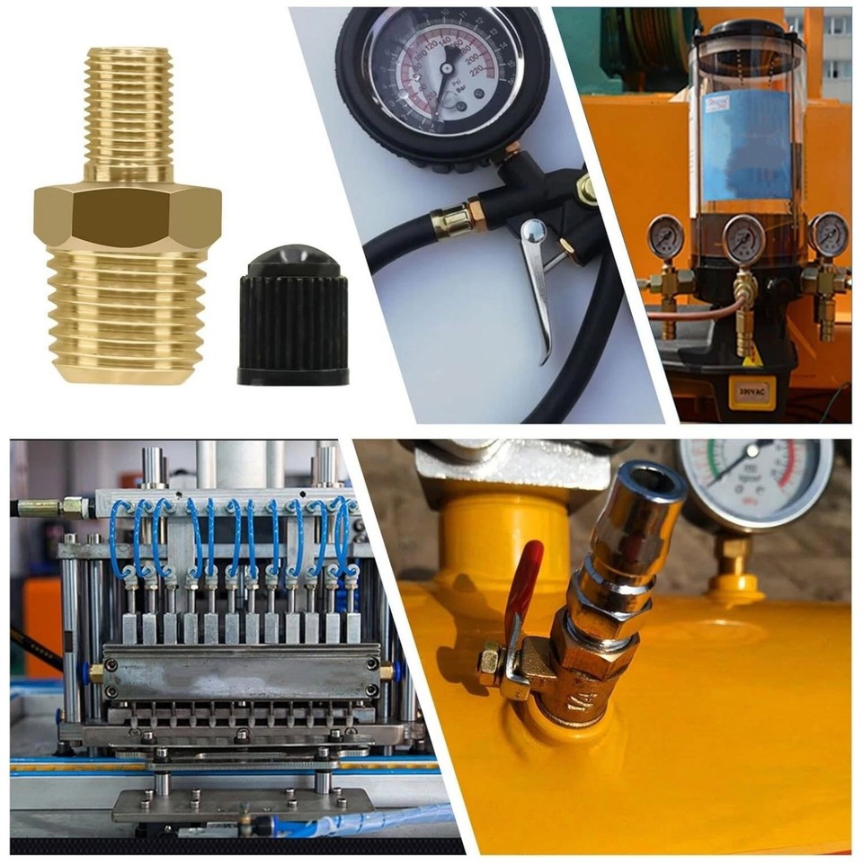 Versatile Brass Air Inflator Adapter 1/4" NPT (M) Tire Pressure Gauges ...