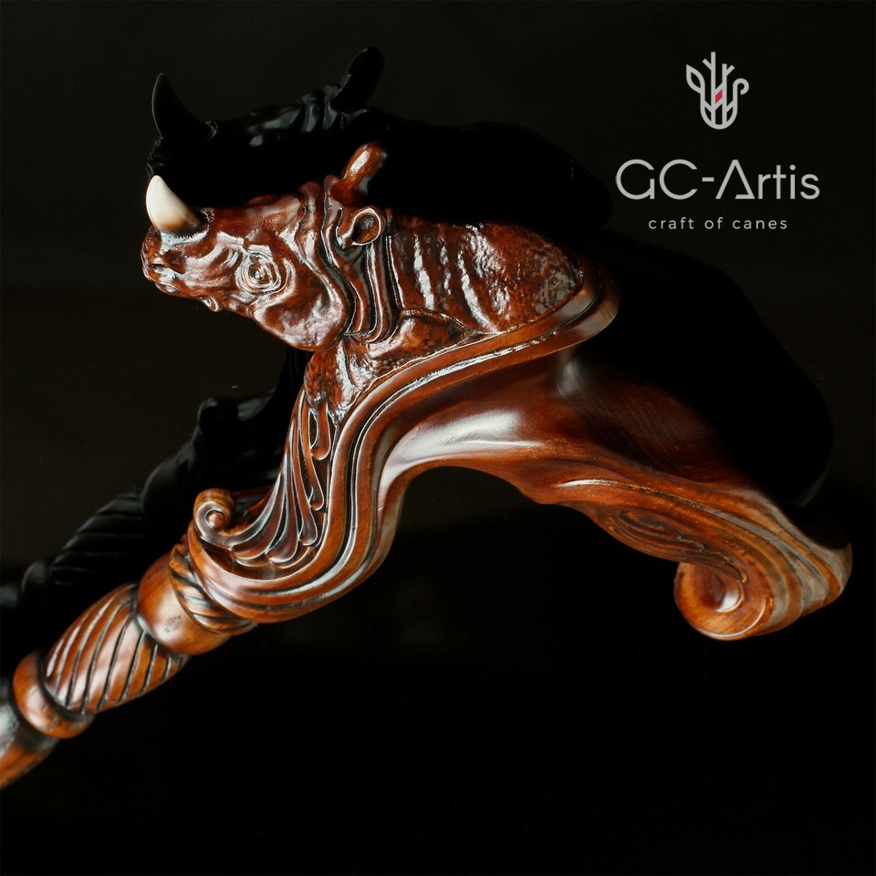 Original GC-Artis Wooden Rhino Walking Stick Cane Ergonomic Palm Grip ...