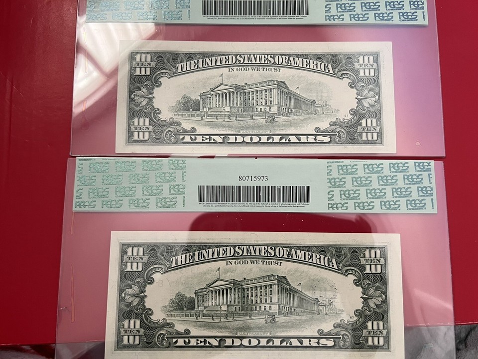 Fancy Serial Number (2) $10 1995 Rollover Pair 99999 00000 Star Note 63 ...