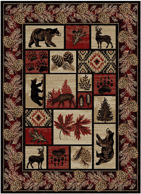 Bear Paw Lodge Cabin Pinecone Area Rug 8x10 (7'10